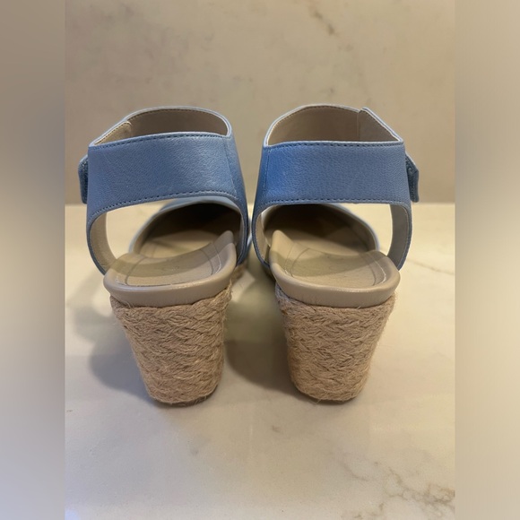 Vionic | Shoes | New Vionic Loika Light Baby Blue Leather Wedge Sandals ...